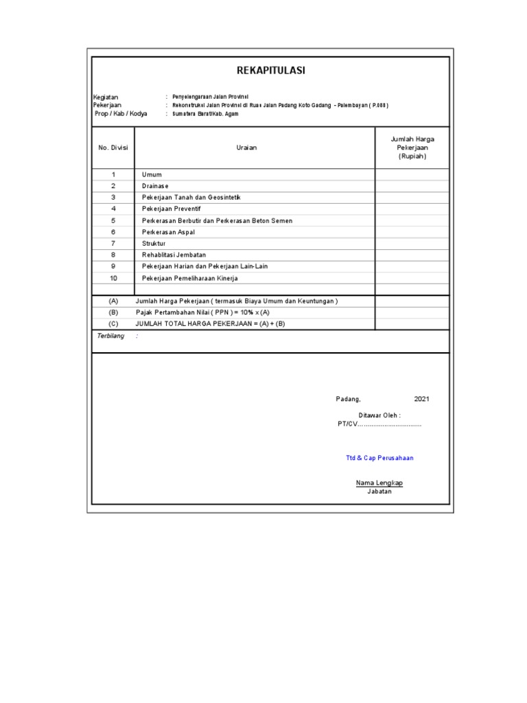 Boq Kosong P.088 Ok | PDF