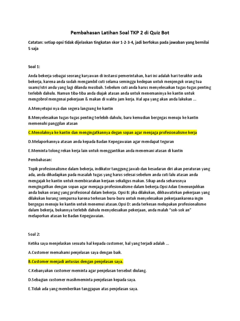 Pembahasan Latihan Soal TKP 2 Di Quiz Bot | PDF | Karier & Perkembangan | Bisnis