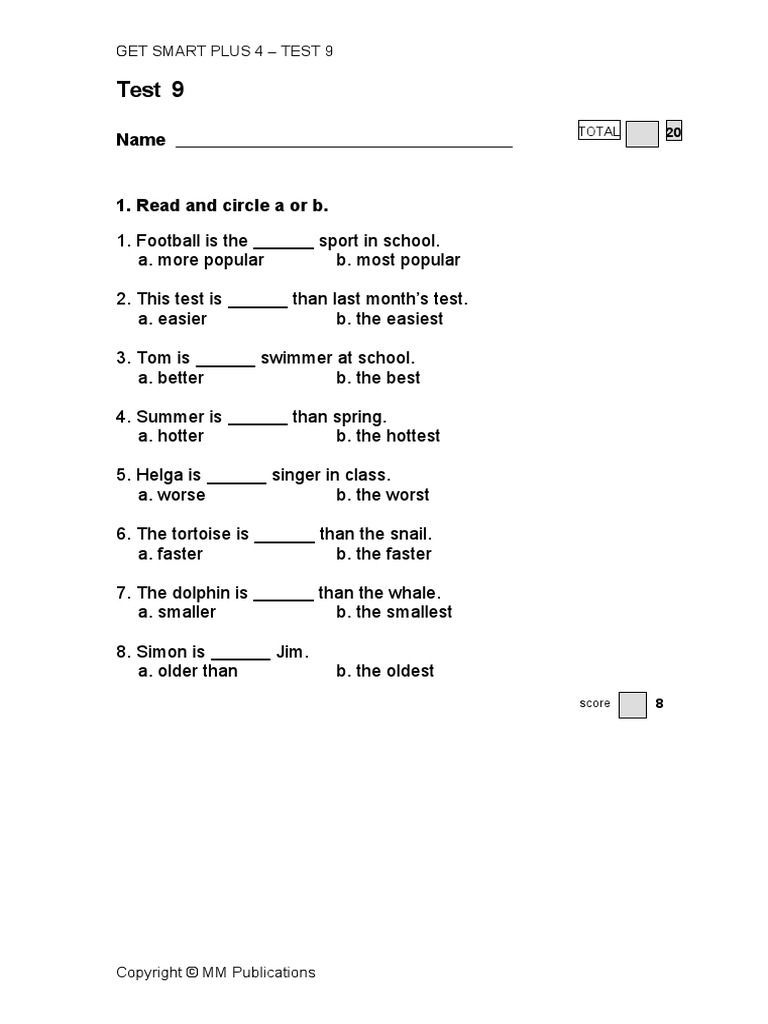 Get Smart - Plus 4 Test 9 | PDF