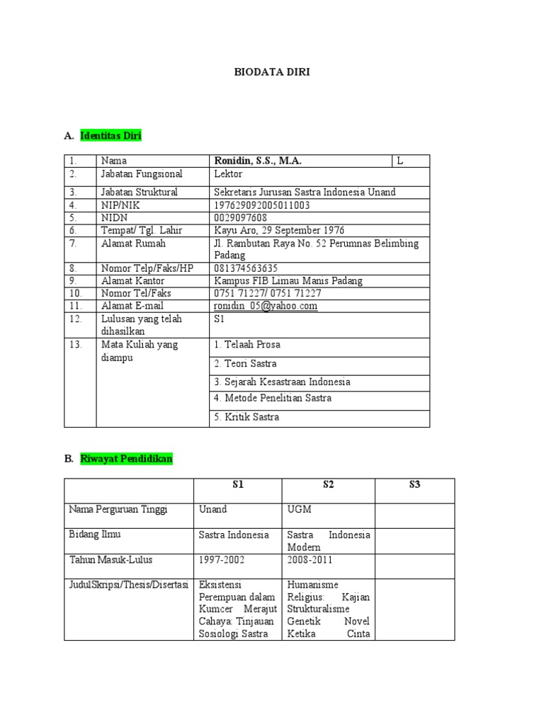 Biodata Diri A Identitas Diri | PDF