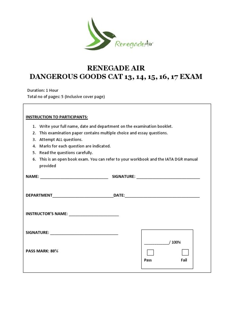 DGR Exam 2 Cat 16 2020 | PDF | Dangerous Goods | Safety