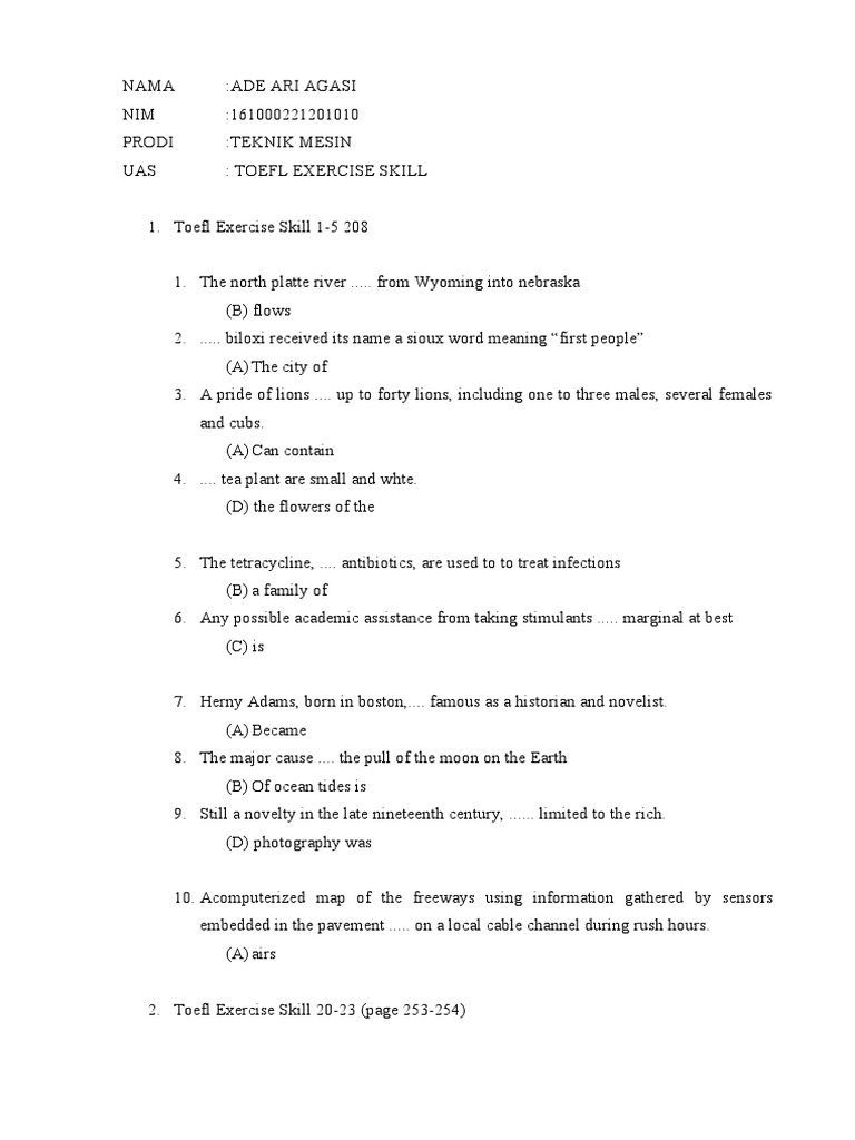 UAS TOEFL EXERCISE Fitra | PDF