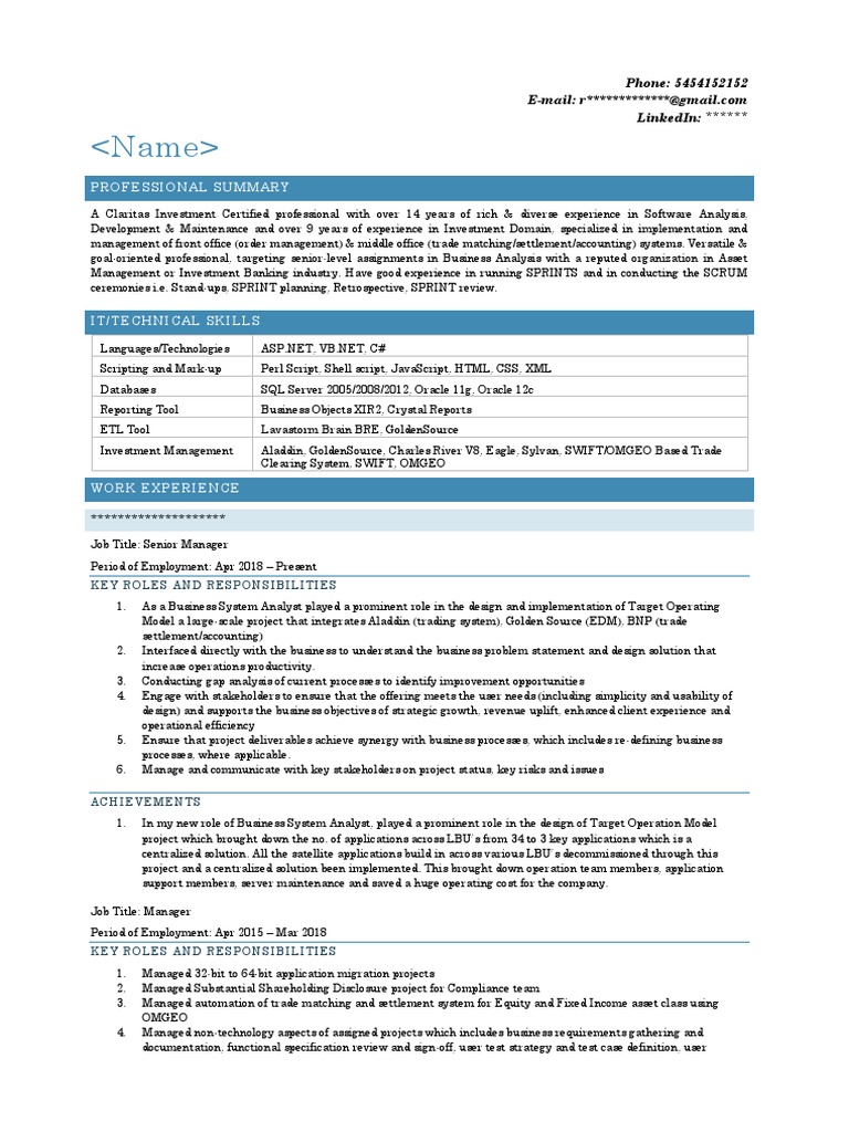 Reverse Chronological Resume | PDF | Usability | Scripting Language