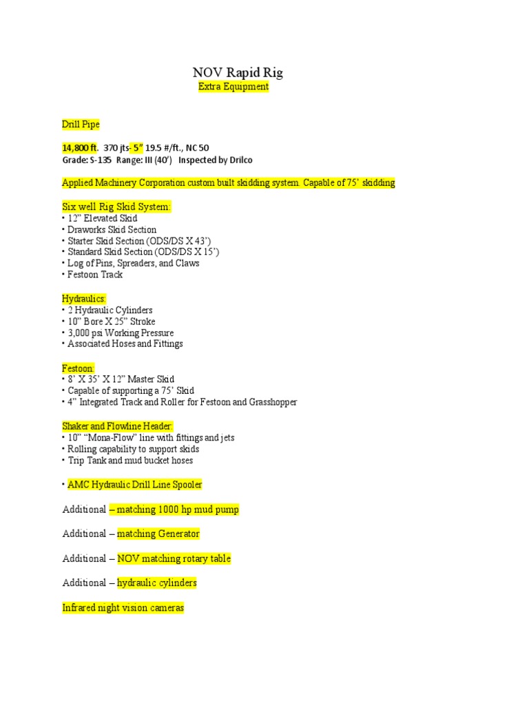 1.3-NOV Rapid Rig Extra Equipment | PDF