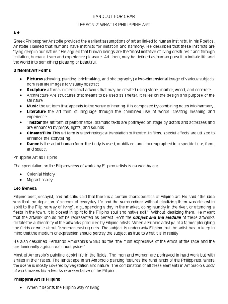 Handout For Cpar 1 | PDF | Theatre | Paintings
