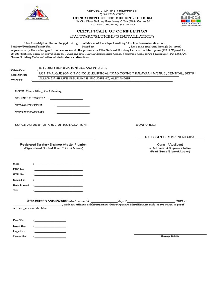 Coc Sanitary Plumbing | PDF | Sanitation | Water Management