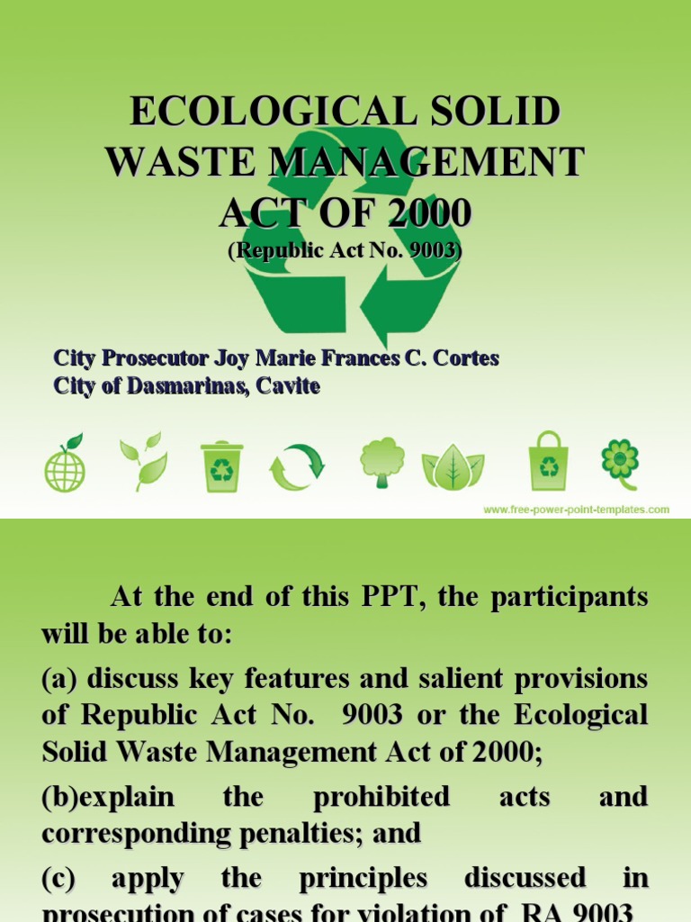 Ecological Solid Waste Management ACT OF 2000 | PDF | Waste Management ...