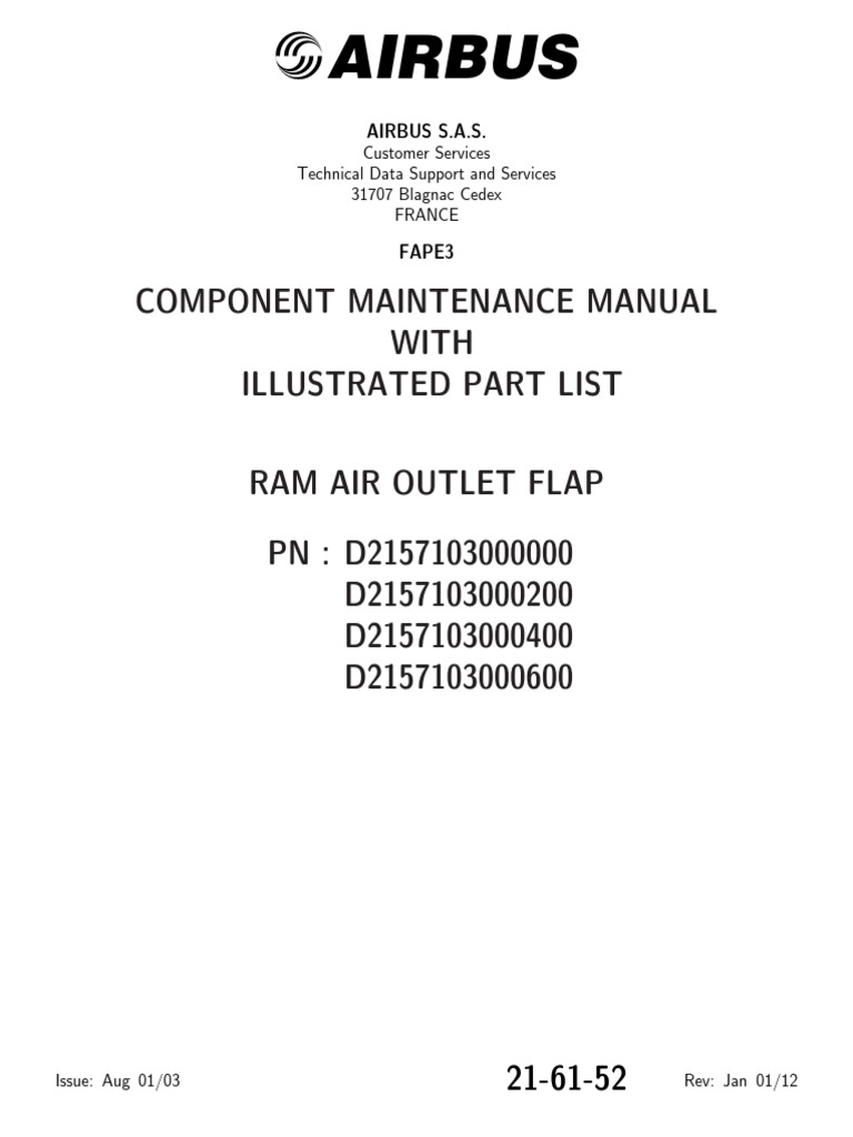 Component Maintenance Manual for the Ram Air Outlet Flap: Maintenance ...