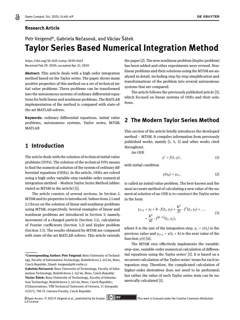 Taylor Series Based Numerical Integration Method | PDF | Ordinary ...