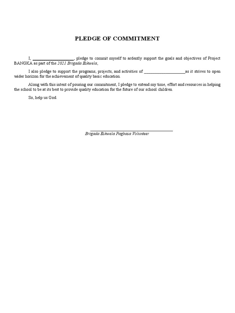 Brigada Eskwela Commitment 1 | PDF