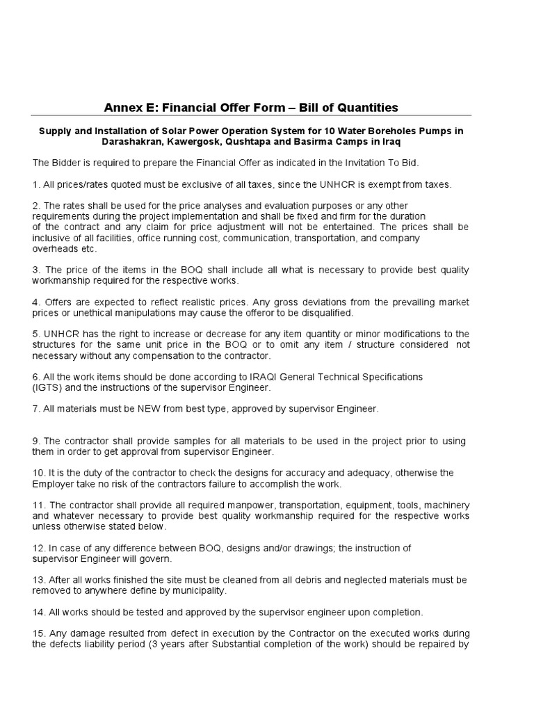 Annex E - Financial Offer Form - Final | PDF | Prices | Photovoltaics