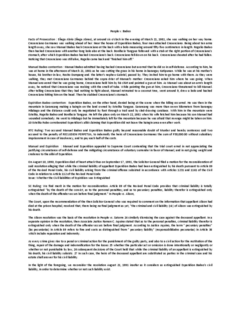 People V Badeo | PDF | Judgment (Law) | Crimes