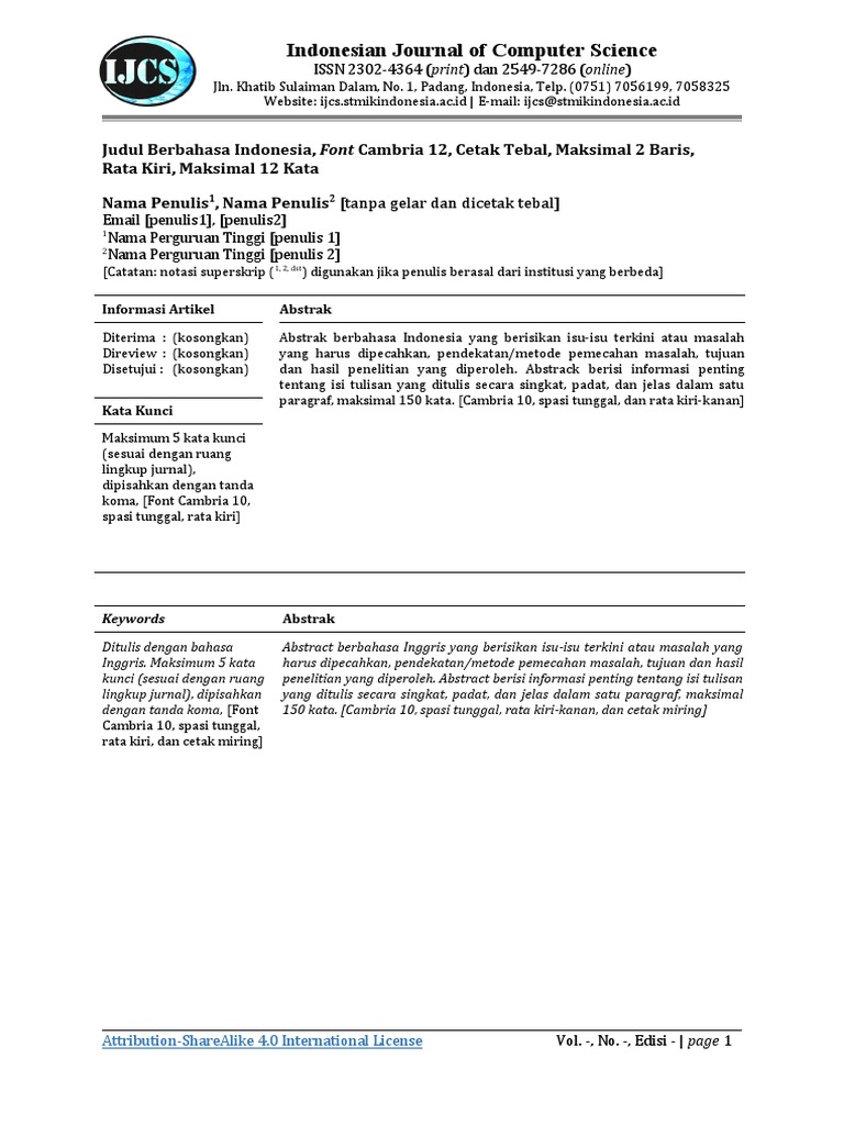 Panduan Penulisan Jurnal IJCS | PDF | Seni | Komputer