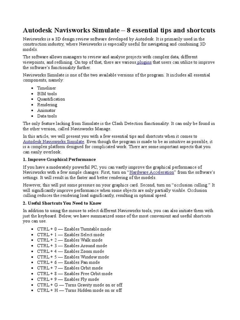 Autodesk Navisworks Simulate - 8 Essential Tips and Shortcuts | PDF | 3 D Computer Graphics ...