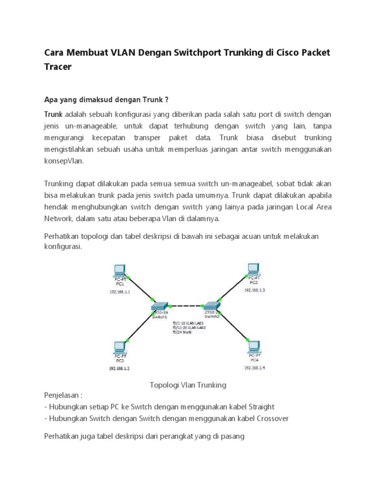 Cara Membuat VLAN Dengan Switchport Trunking Di Cisco Packet Tracer | PDF