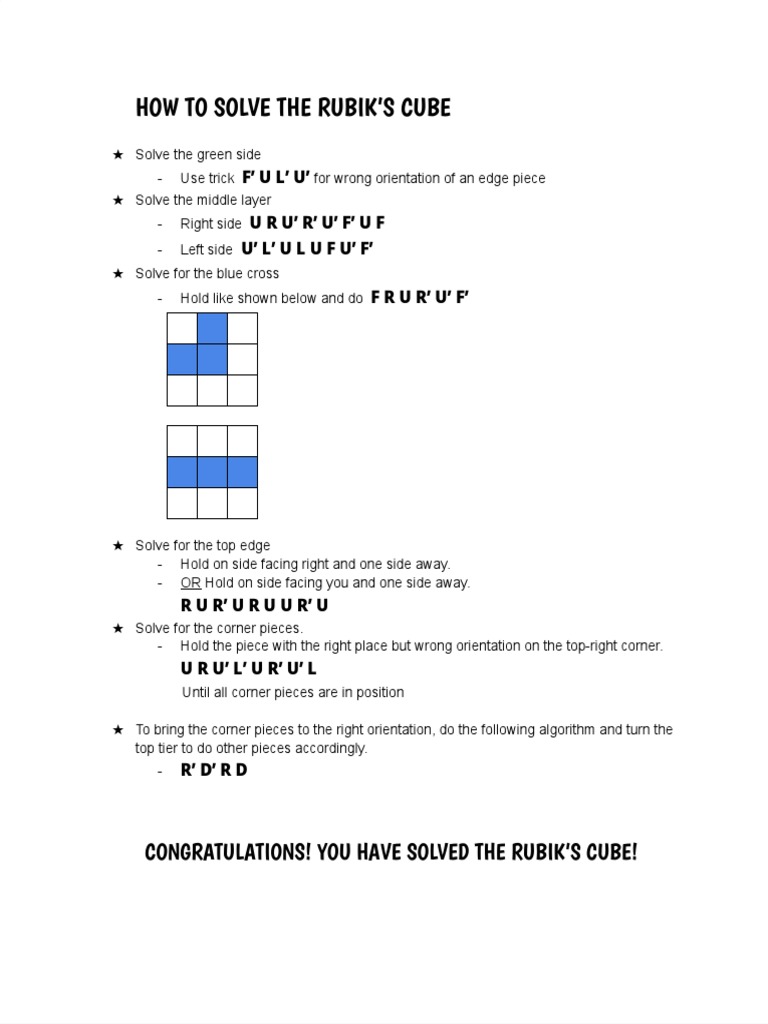 How To Solve The Rubik's Cube (Printable Document) | PDF