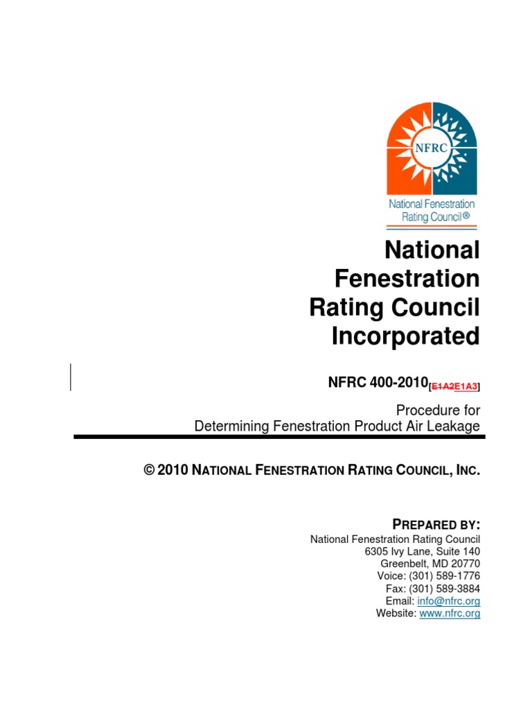 National Fenestration Rating Council Incorporated: NFRC 400-2010 | PDF ...