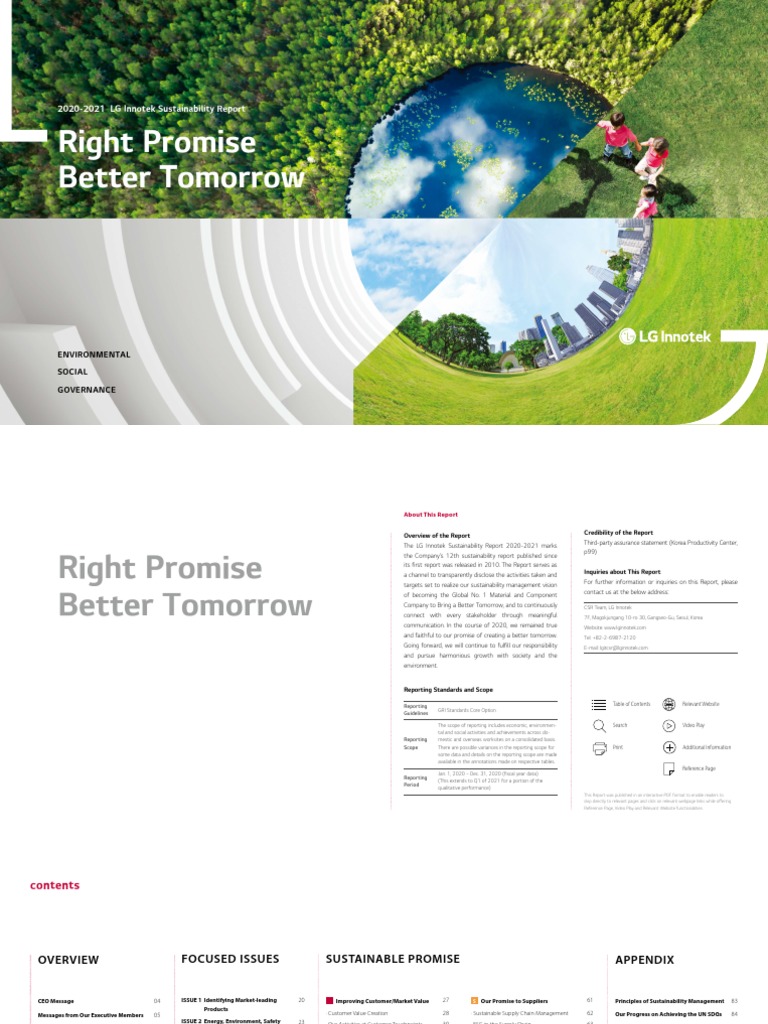 LG Innotek Co., LTD CSR Report | PDF | Sustainability | Innovation