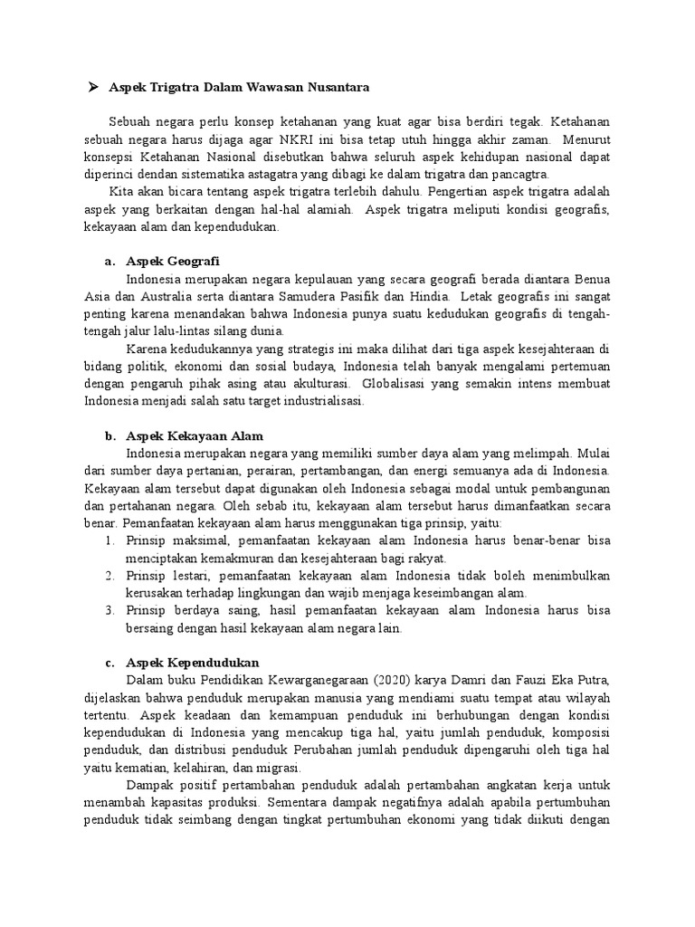 Aspek Trigatra dalam Wawasan Nusantara | PDF | Politik | Ilmu Sosial