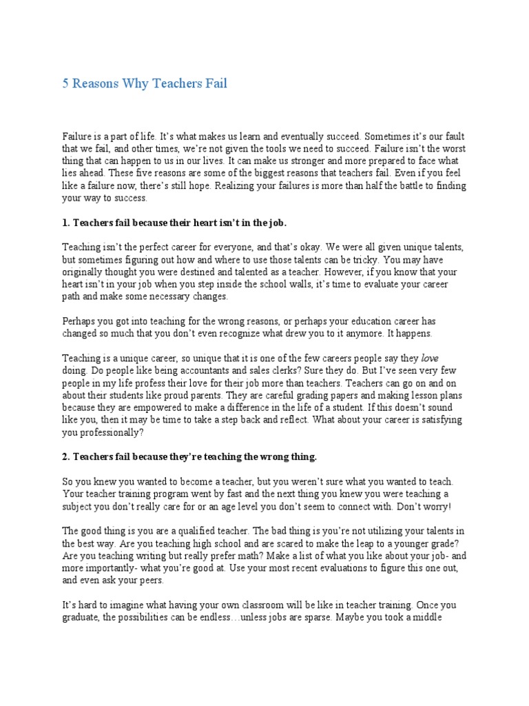 5 Reasons Why Teachers Fail | PDF | Teachers | Education Theory