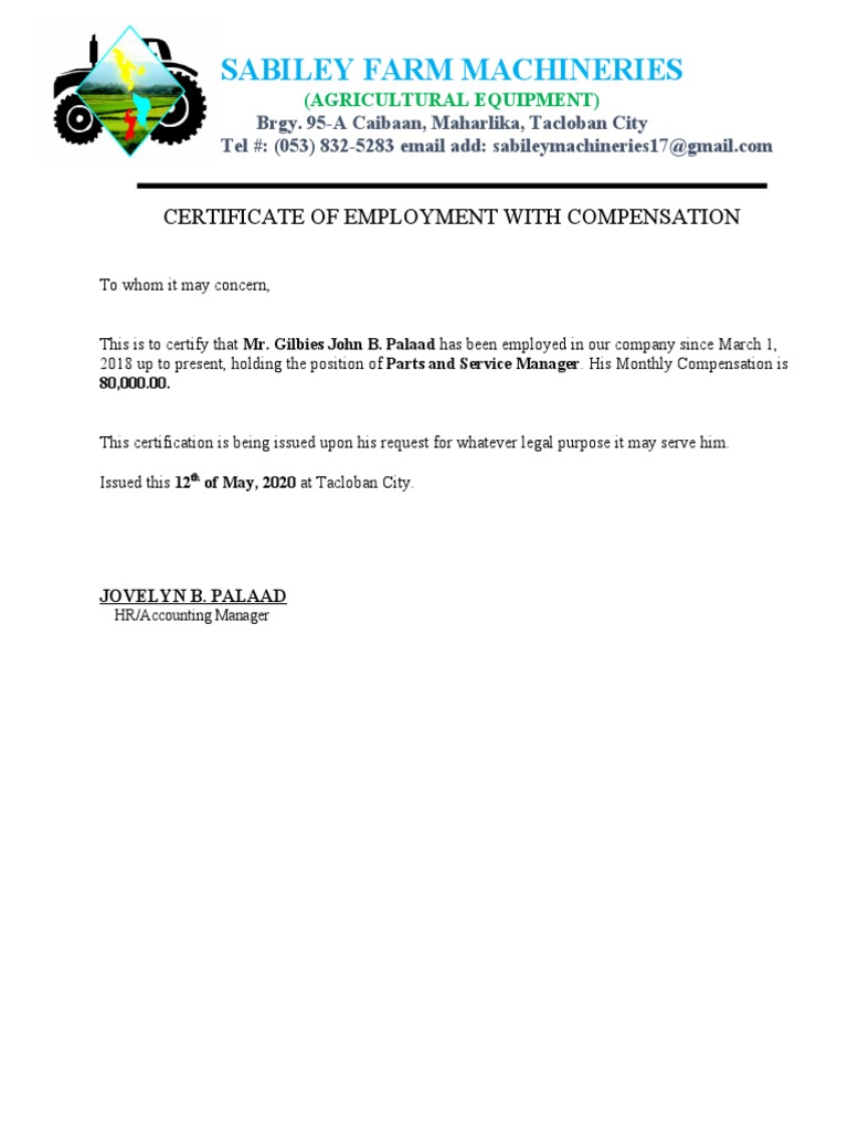 Certificate of Employment for Farmer | PDF | Business