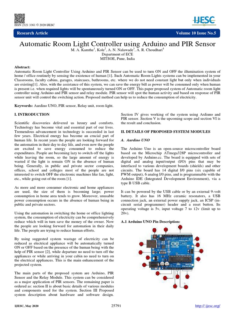 Automatic Room Light Controller Using Arduino And Pir Sensor Pdf Relay Arduino