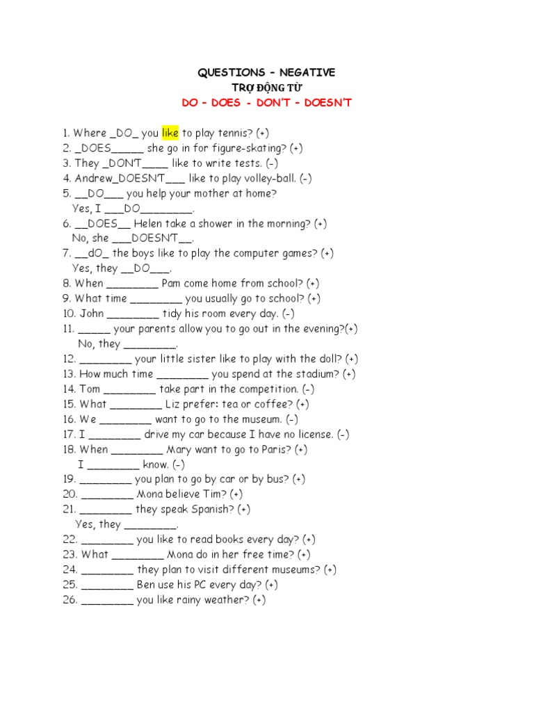 Do/Does Negatives and Questions Guide | PDF