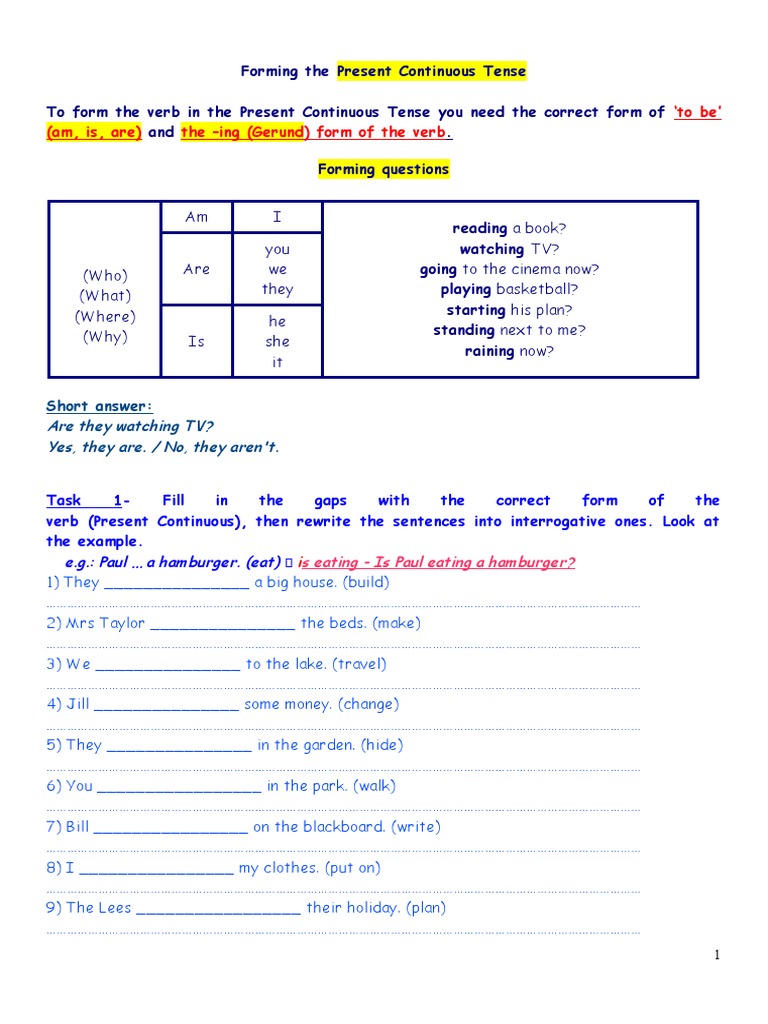 Forming The Present Continuous Questions | PDF | Linguistics ...