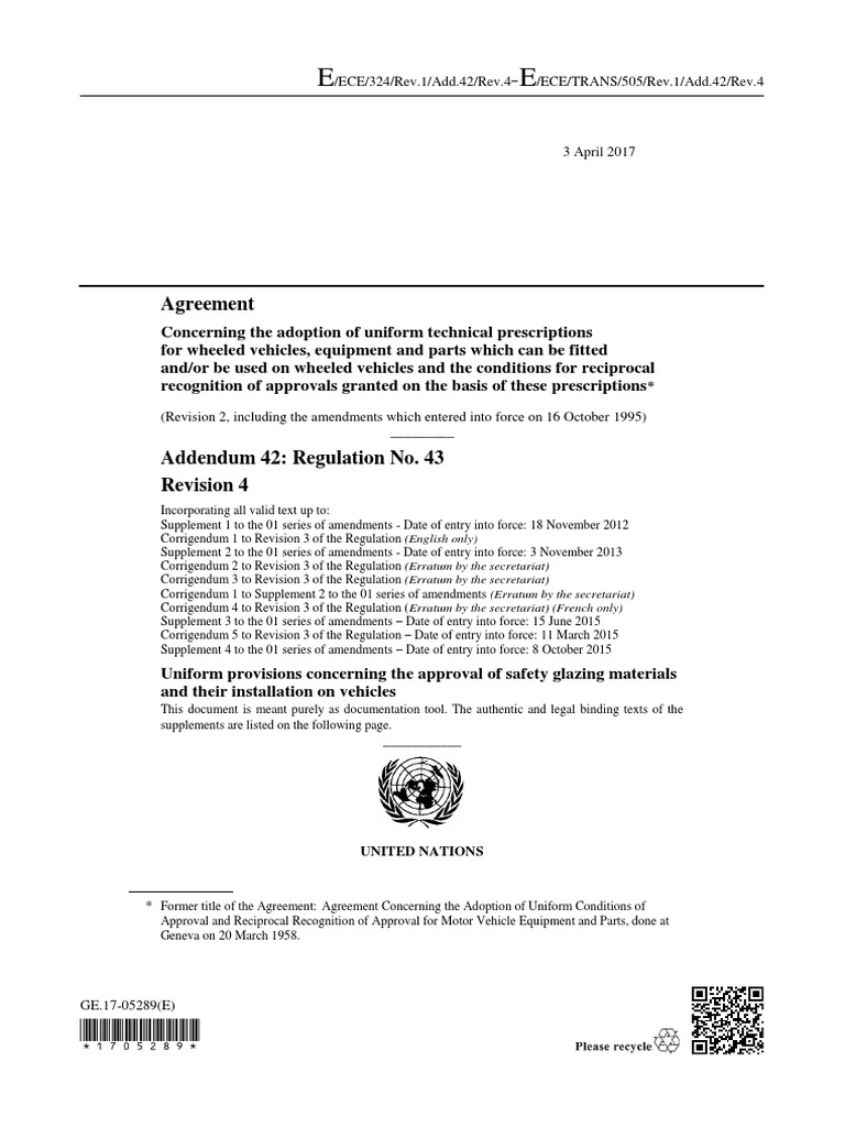 ECE R43: Safety Glazing Regulations | PDF | Glasses | Plastic