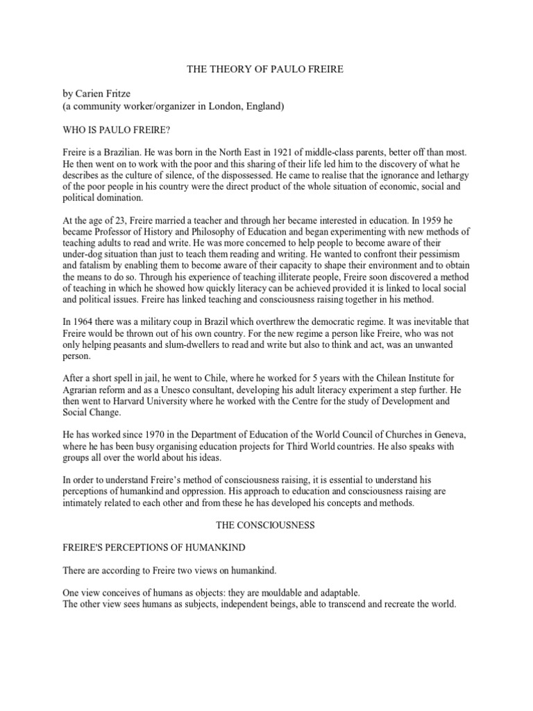 The Theory of Paulo Freire | PDF | Consciousness | Dialogue