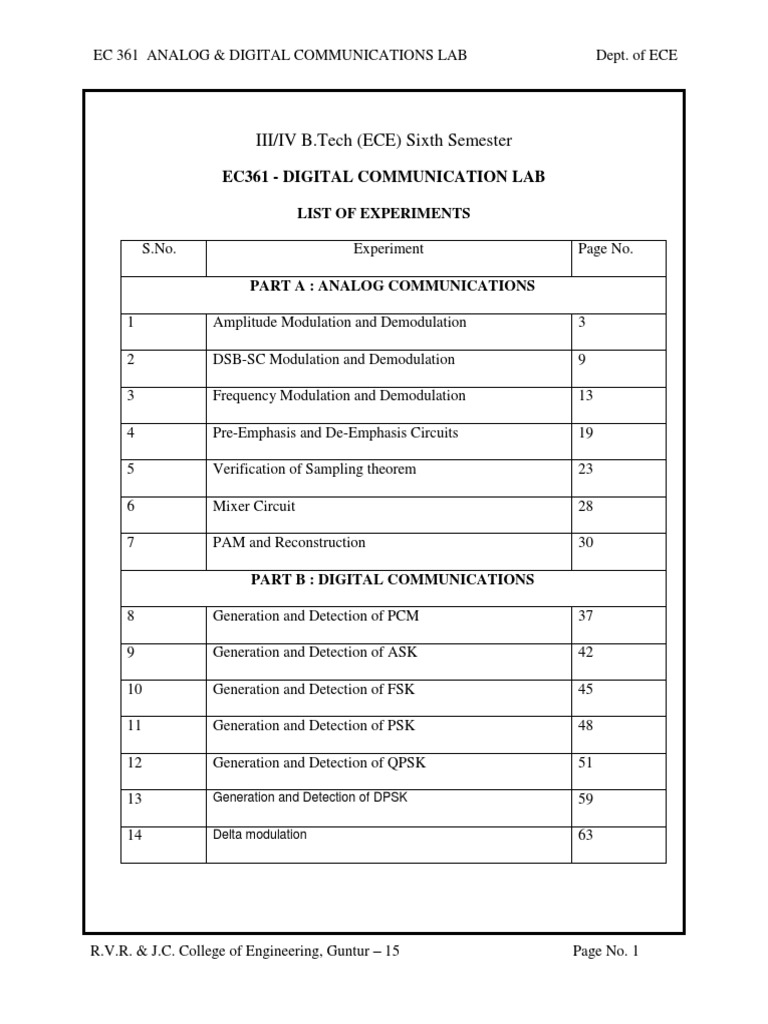 III/IV B.Tech (ECE) Sixth Semester: Ec361 - Digital Communication Lab ...