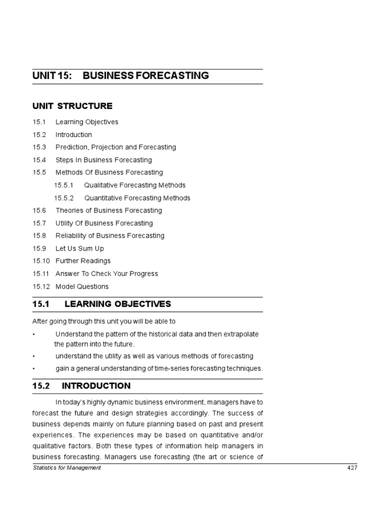 Unit 15 Business Forecasting | PDF | Forecasting | Time Series