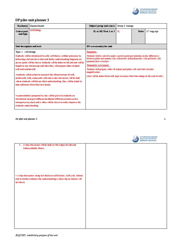 DP Pilot Unit Planner 3 | PDF | Cell (Biology) | Learning