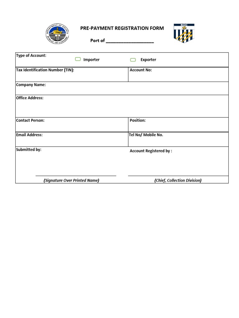 Pre-Payment Registration Form: Port of | PDF