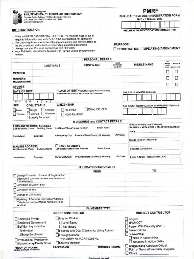 Philhealth Member Registration Form | PDF