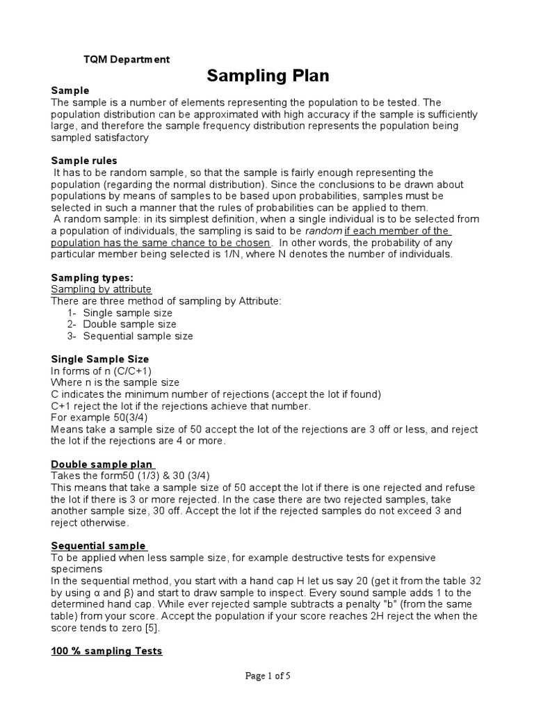 Sampling Plan: TQM Department Sample | Download Free PDF | Sampling (Statistics) | Probability ...