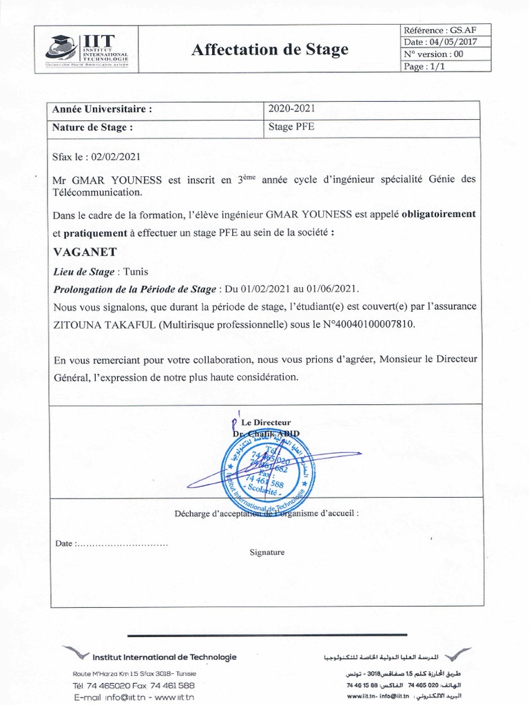 Affectation Du Stage Signé | PDF