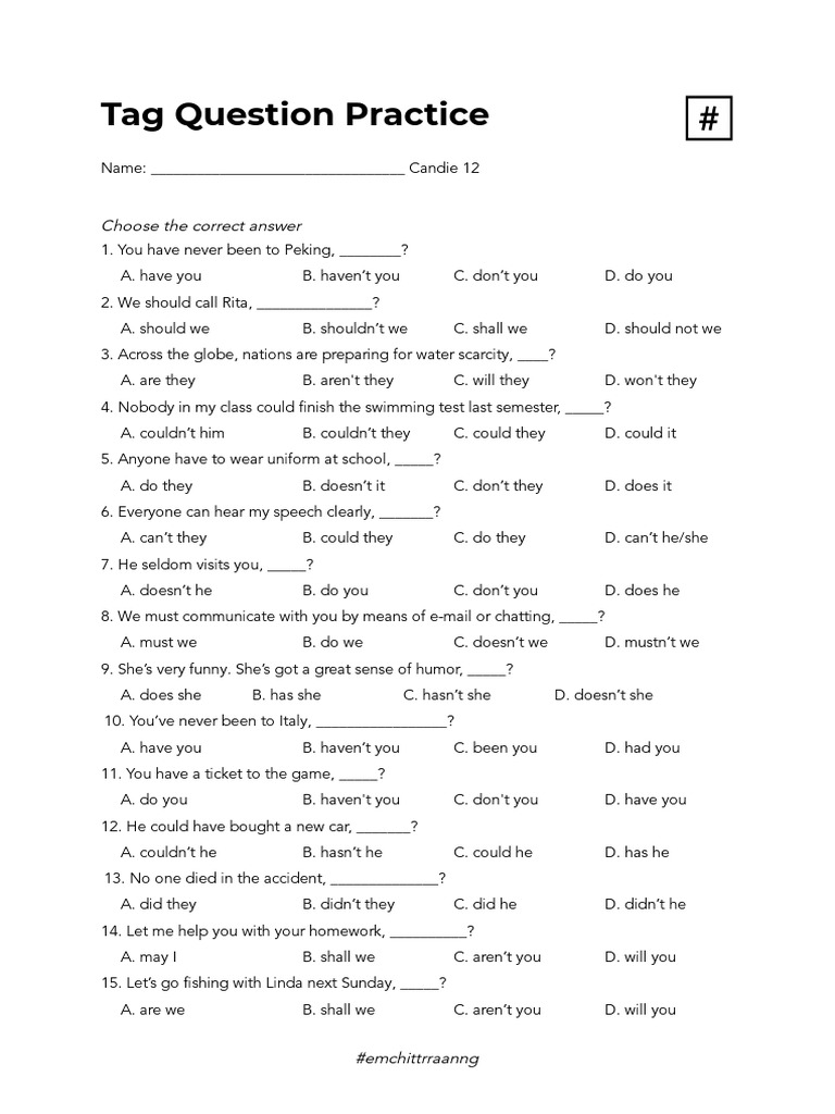 Tag Question Practice: Choose The Correct Answer | PDF