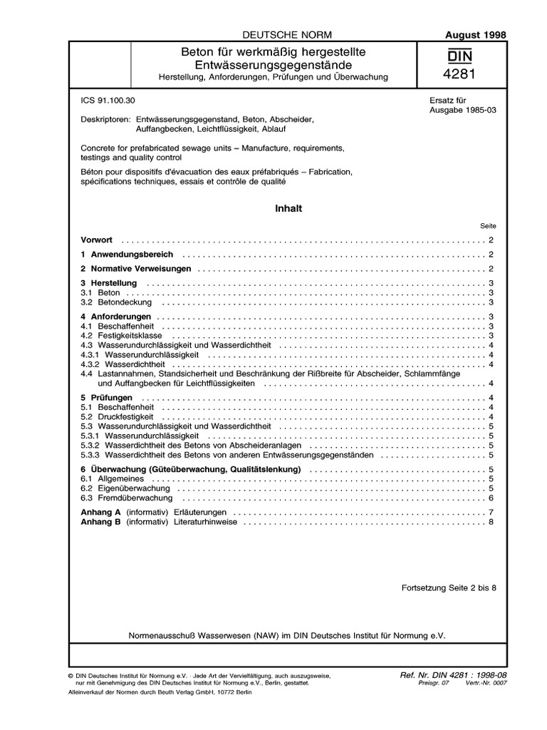 Din 4281 1998-08 | PDF