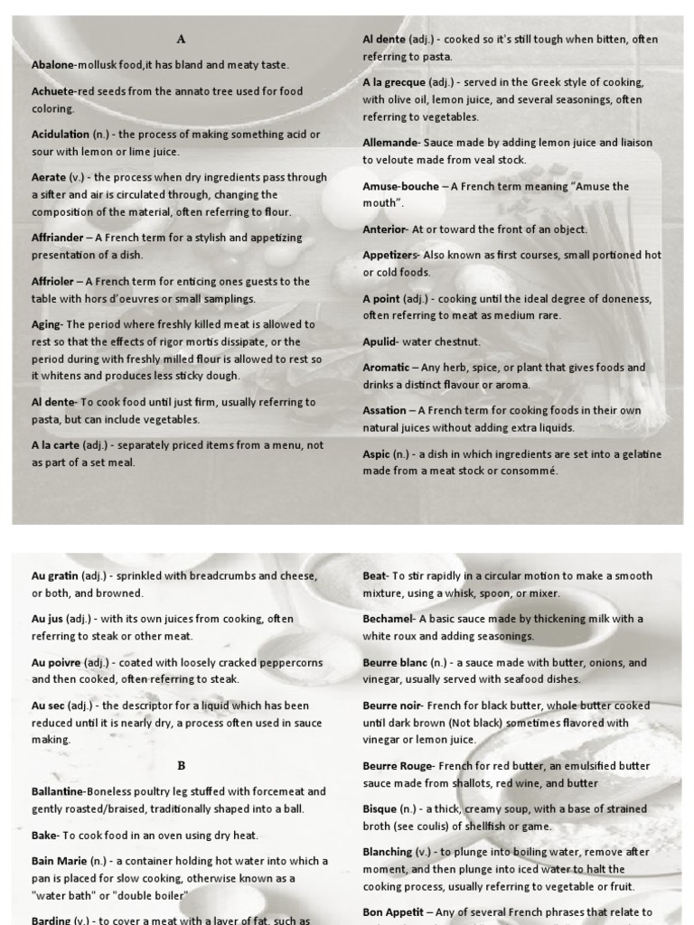 T.L.E Dictionary | PDF | Foods | Cooking