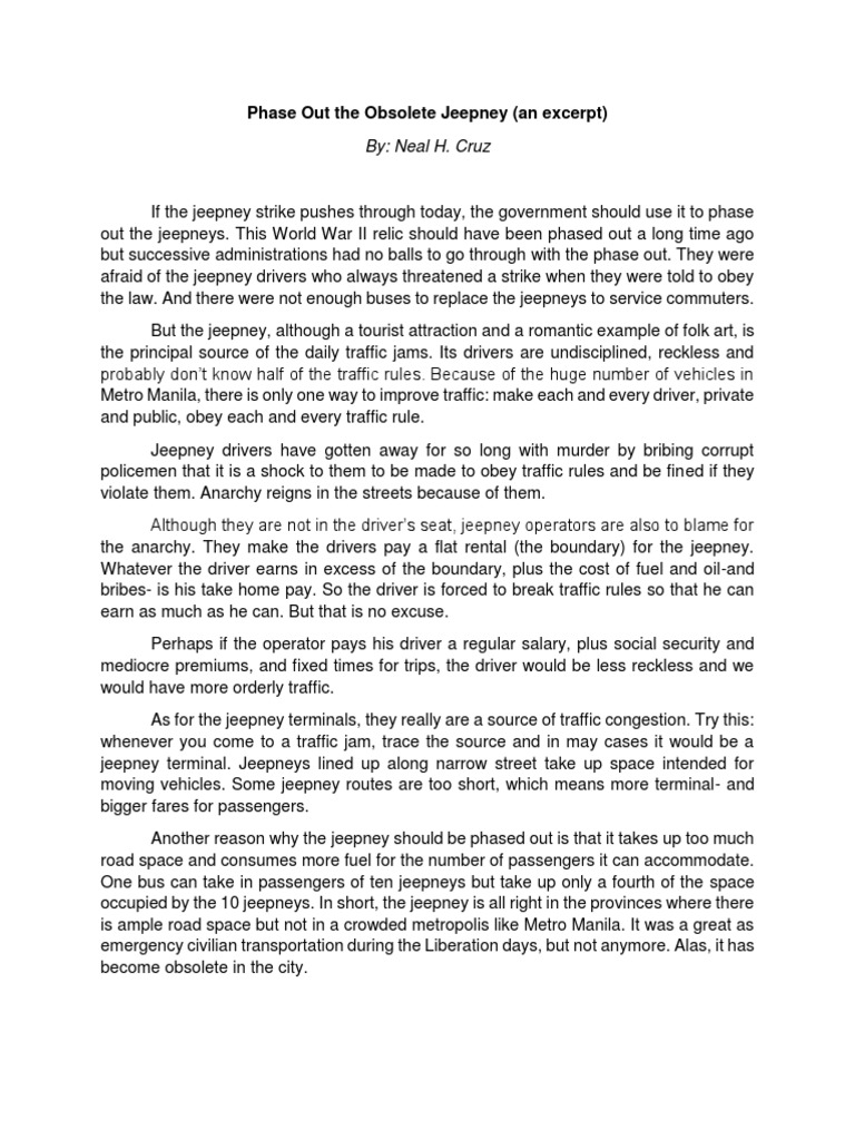 Phase Out The Obsolete Jeepney | PDF | Bus | Traffic