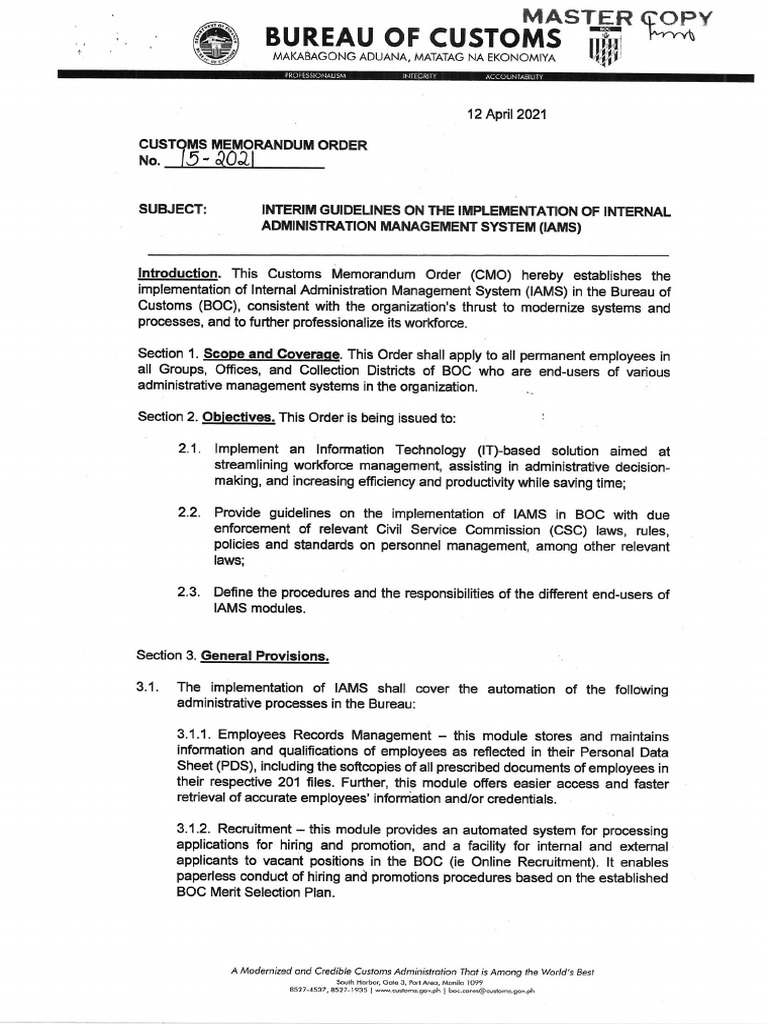 Cmo-15-2021-Interim Guidelines On The Implementation of Internal ...