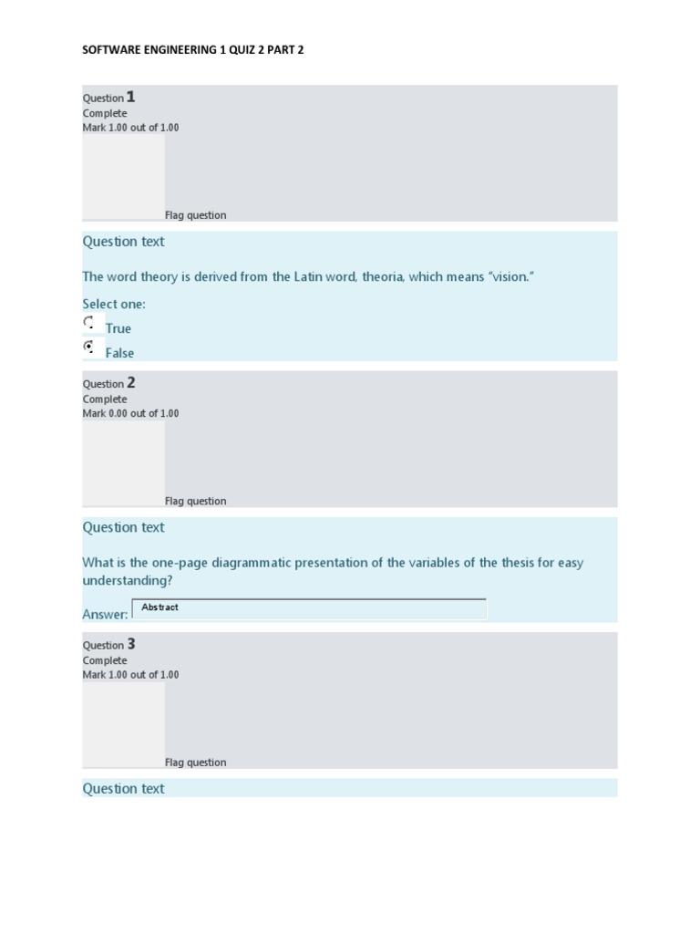 Software Engineering 1 Quiz 2 Part 2.3 | Download Free PDF | Question ...