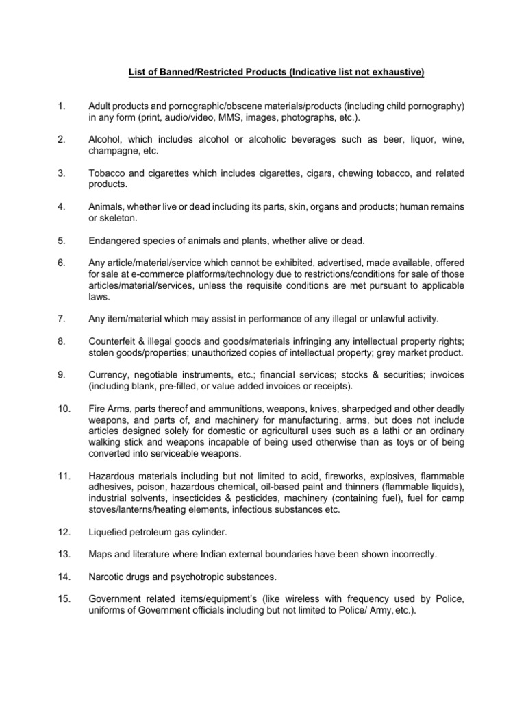 List of Prohibited Products and Services for E-Commerce Platforms Due ...