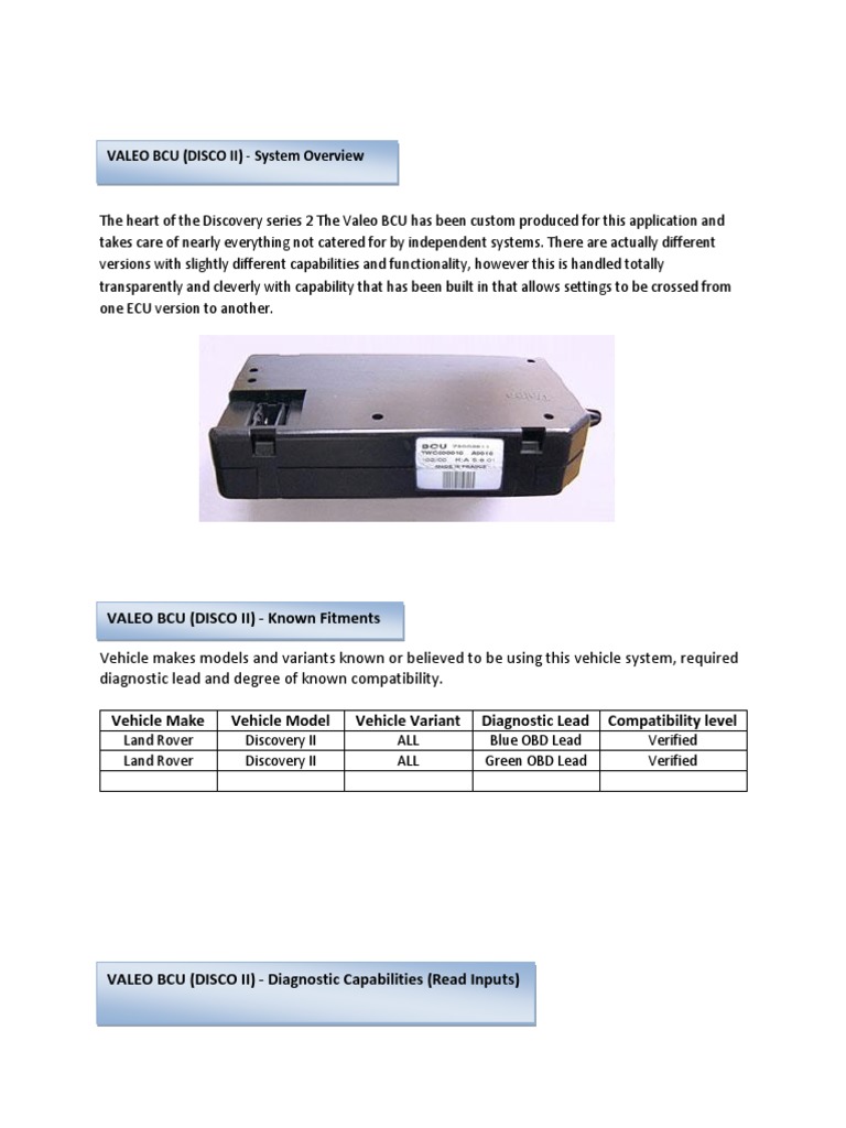Discovery II Valeo BCU ECU Guide | PDF | Security Alarm | Switch
