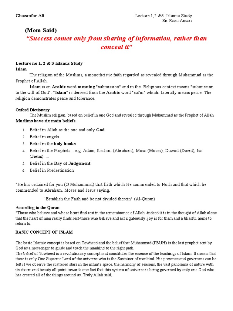 The Basic Concepts of Islam: Monotheism, Prophethood, and the Afterlife ...