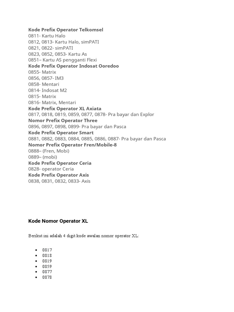 Kode Prefix Operator | PDF