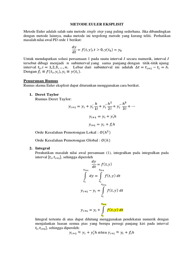 Metode Euler Eksplisit & Implementasi MATLAB | PDF | Metode & Bahan Ajar