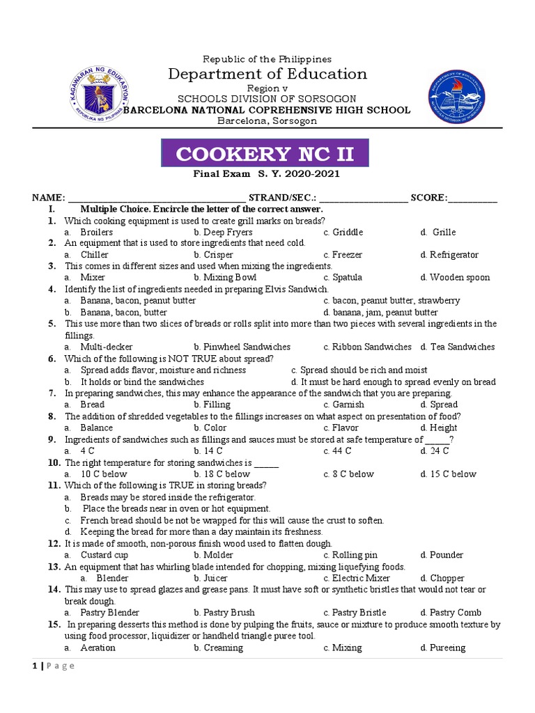 Cookery NC Ii: Department of Education | PDF | Desserts | Breads