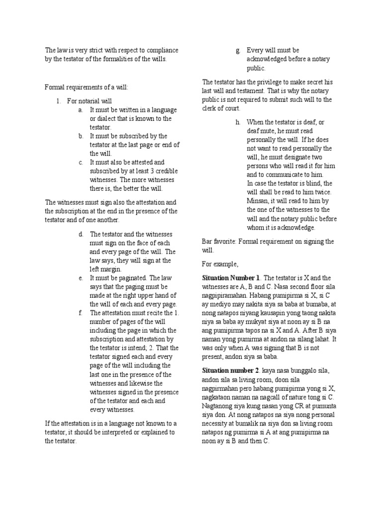 Situation Number 1. The Testator Is X and The | PDF | Will And ...